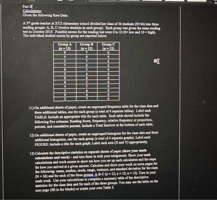Solved Part II Calculations: Given the following Raw Data: | Chegg.com