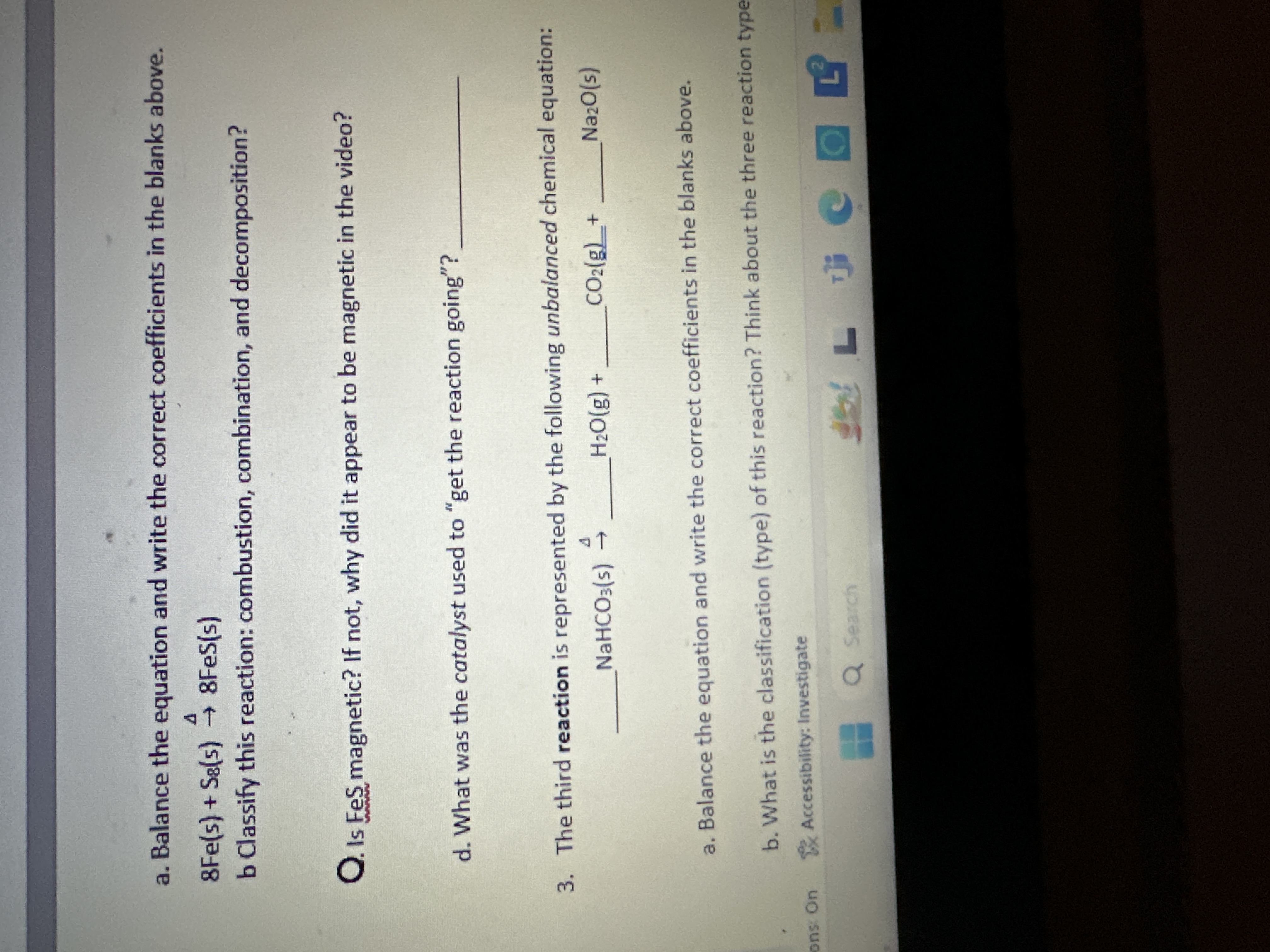 8fe (s)+ ﻿S8 (s) =a. ﻿Balance the equation and write | Chegg.com