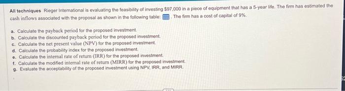 Solved All techniques Rioger International is evaluating the | Chegg.com