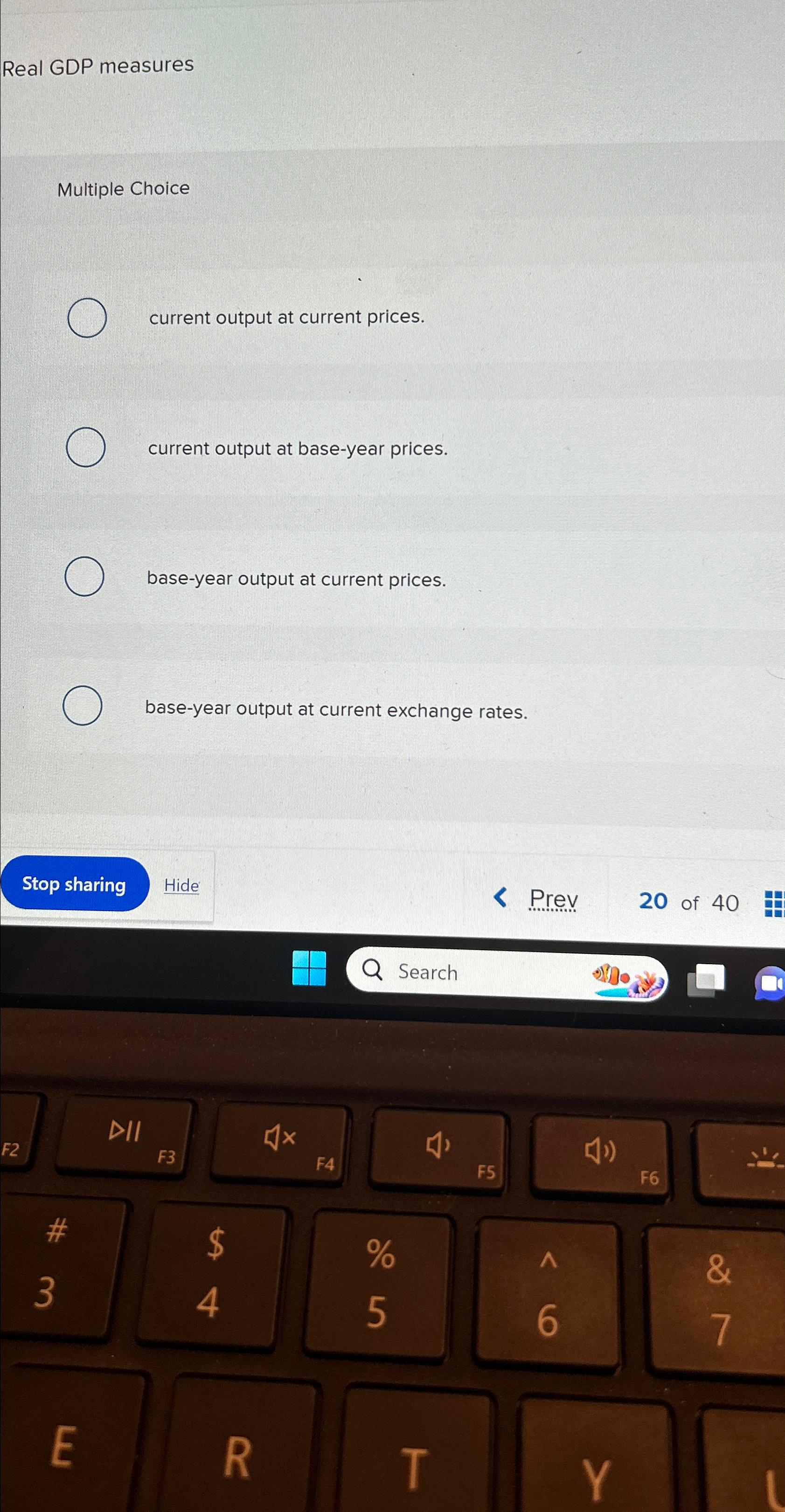 Solved Real GDP measuresMultiple Choicecurrent output at | Chegg.com