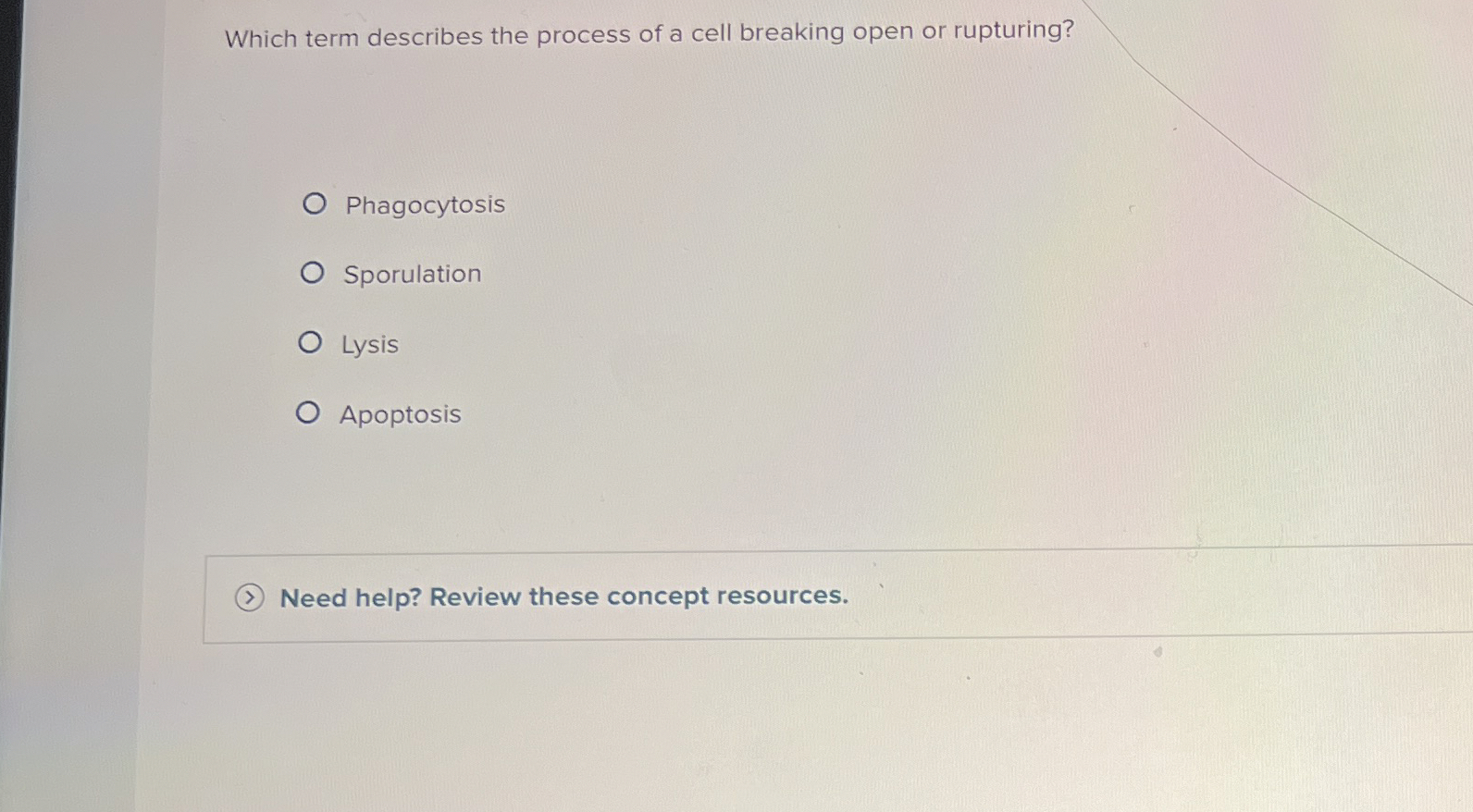 Solved Which term describes the process of a cell breaking | Chegg.com