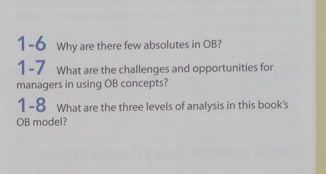 Solved 1-6 Why are there few absolutes in OB? 1-7 What are | Chegg.com
