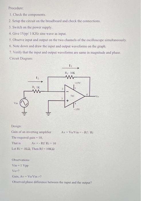 Solved Procedure: 1. Check the components. 2. Setup the | Chegg.com