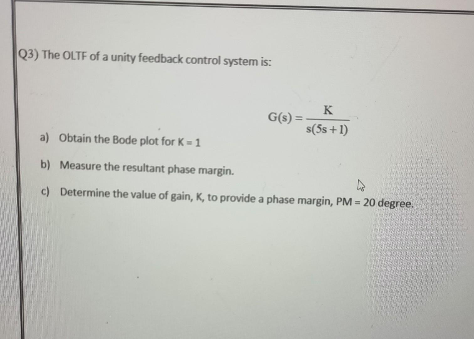 Solved Q3) The OLTF of a unity feedback control system | Chegg.com