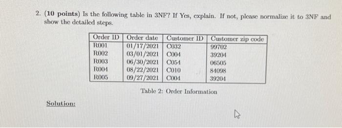 Solved 2. (10 points) Is the following table in 3NF ? If | Chegg.com