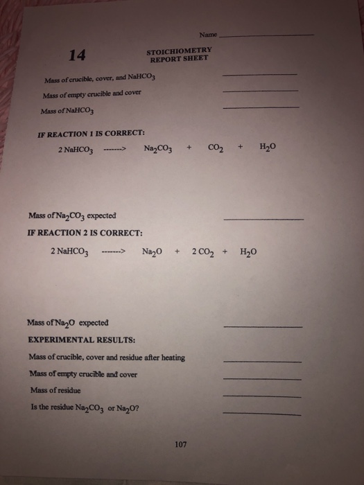 Name 14 STOICHIOMETRY REPORT SHEET Mass of crucible, | Chegg.com