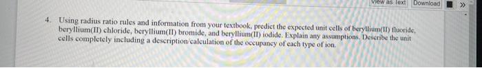 Solved 4 Using Radius Ratio Rules And Information From Your