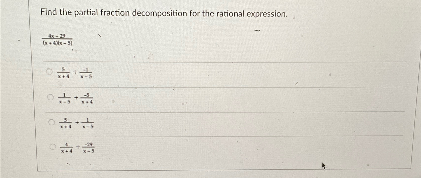 Solved Find the partial fraction decomposition for the | Chegg.com