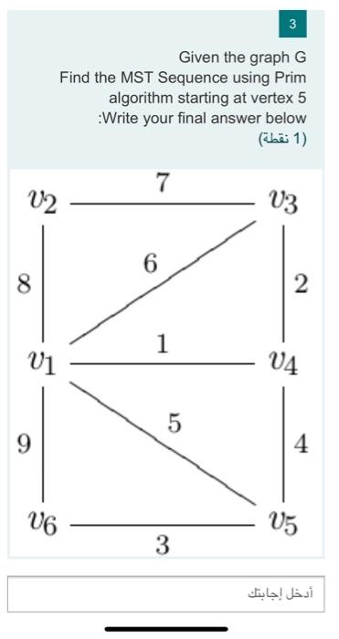 Solved 3 Given the graph G Find the MST Sequence using Prim | Chegg.com