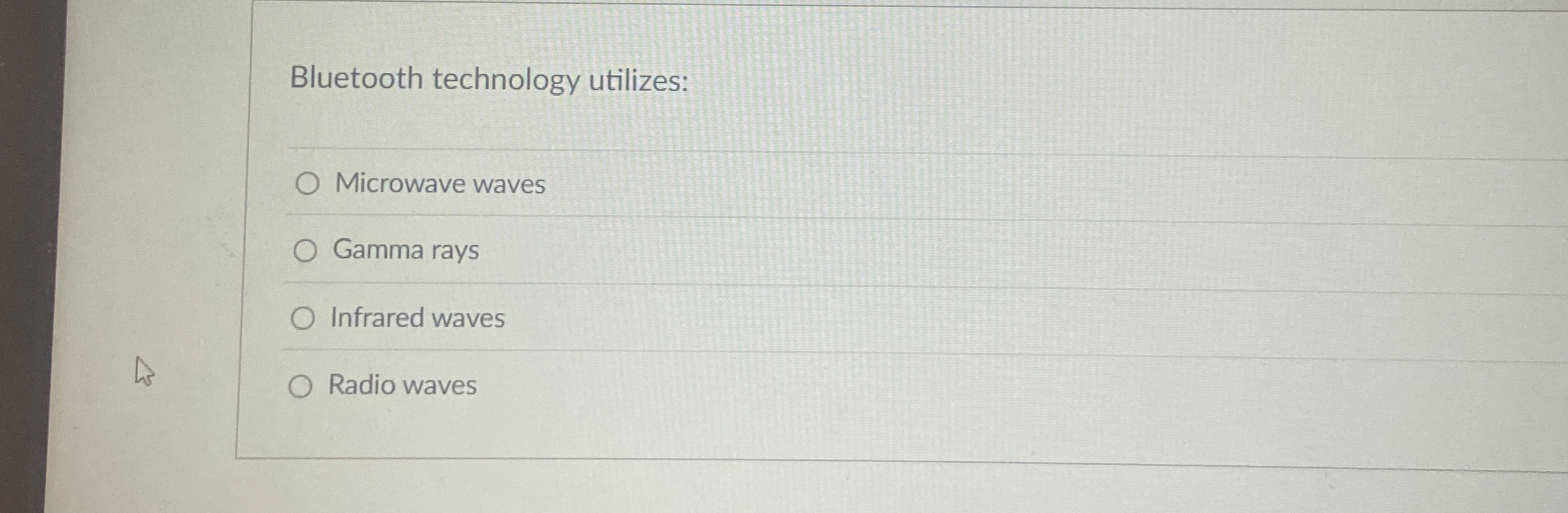 Solved Bluetooth technology utilizes:Microwave wavesGamma | Chegg.com