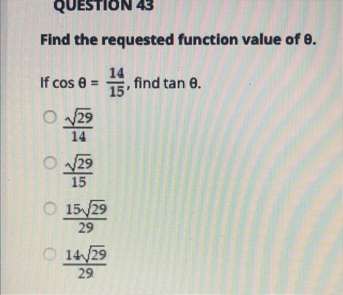 Solved QUESTION 45 Find the requested function value of 0. | Chegg.com
