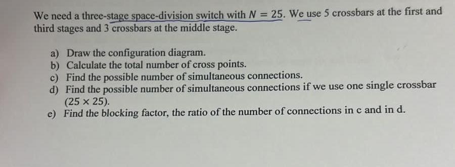 Solved We need a three-stage space-division switch with | Chegg.com
