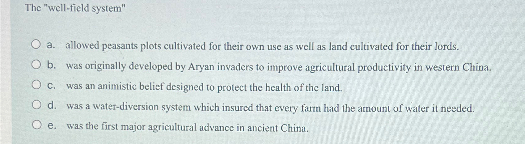 Solved The "well-field system"a. ﻿allowed peasants plots | Chegg.com