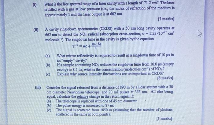 (i) What is the free spectral range of a laser cavity | Chegg.com