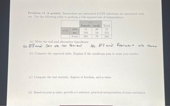 Solved Problem 11 [4 points]: Researchers are interested if | Chegg.com