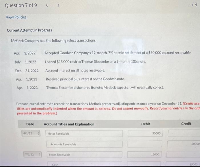 Solved Current Attempt in Progress Metlock Company had the | Chegg.com