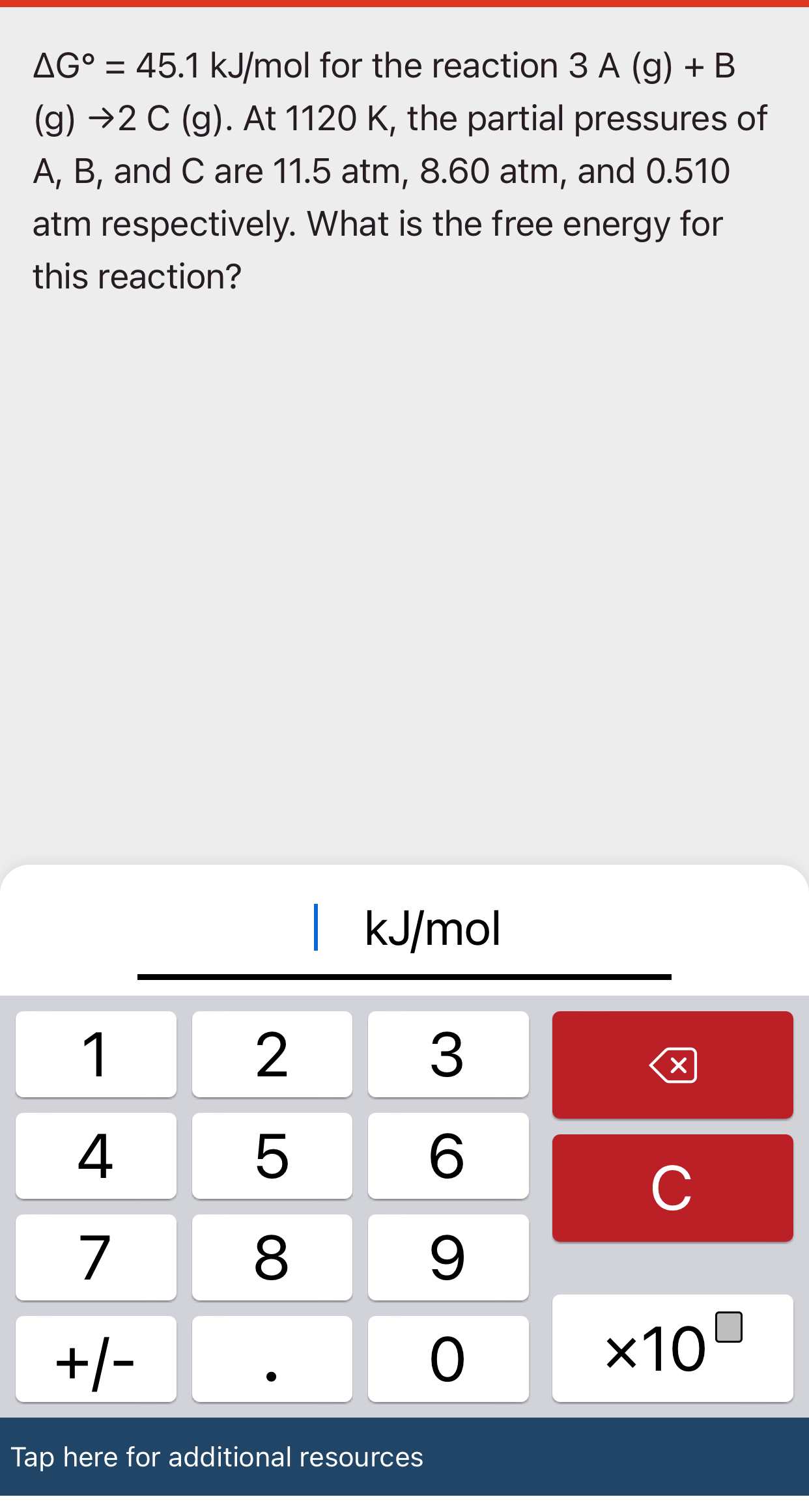 Solved ΔG°=45.1kJmol ﻿for the reaction 3A(g)+B (g) →2C(g). | Chegg.com