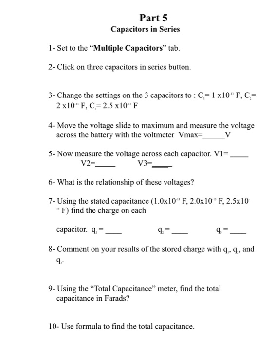 Solved Part 5 Capacitors in Series 1- Set to the “Multiple | Chegg.com