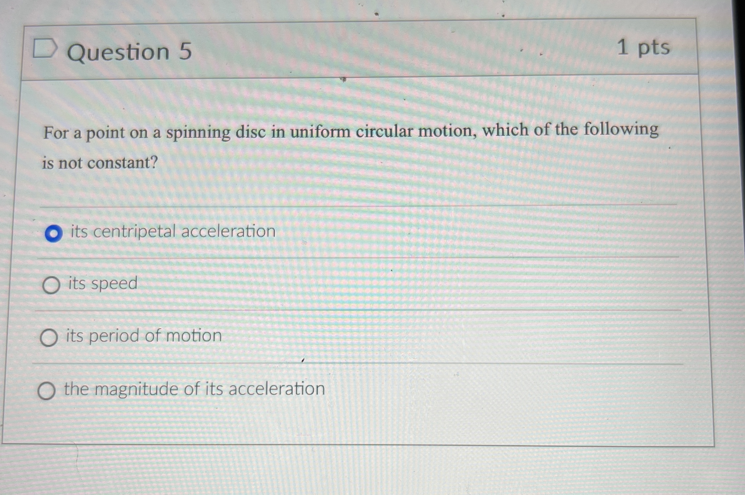 Solved Question 51 ﻿ptsFor a point on a spinning disc in | Chegg.com