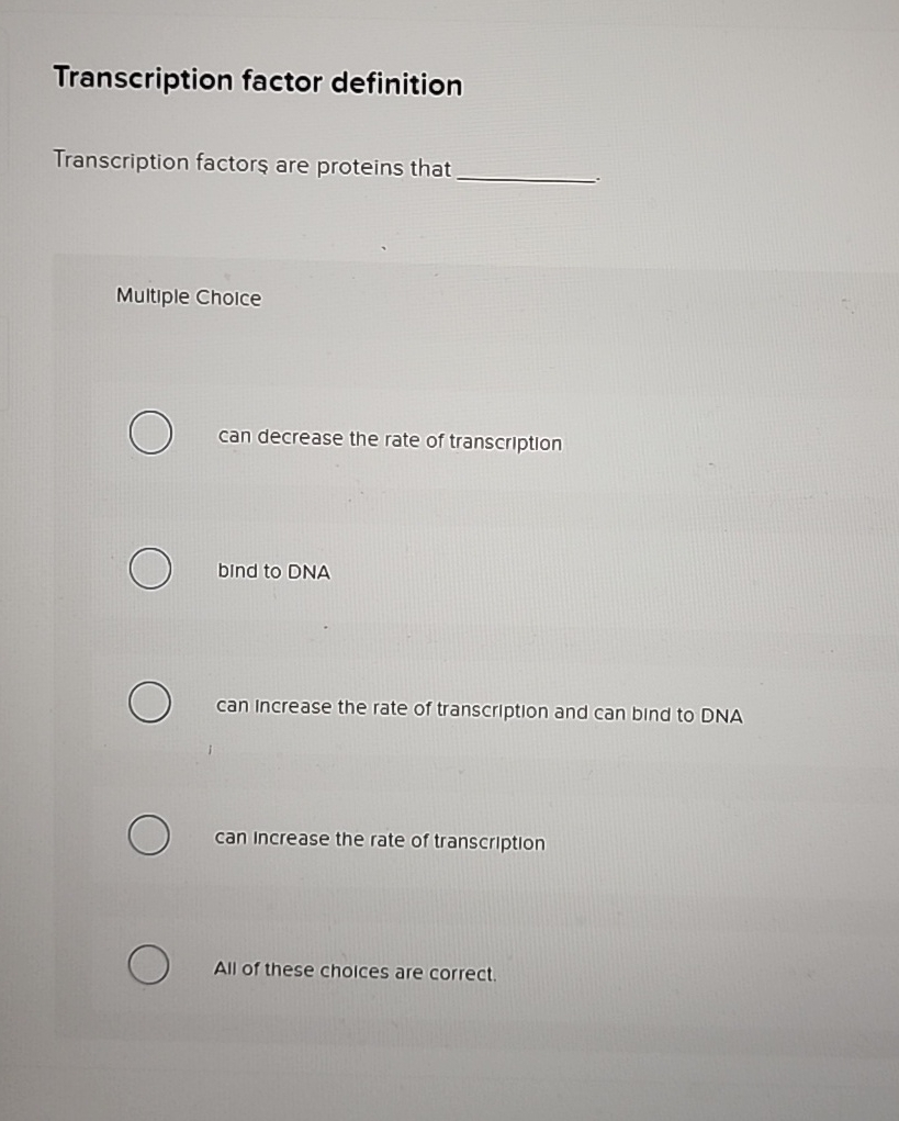 Solved Transcription factor definitionTranscription factors | Chegg.com