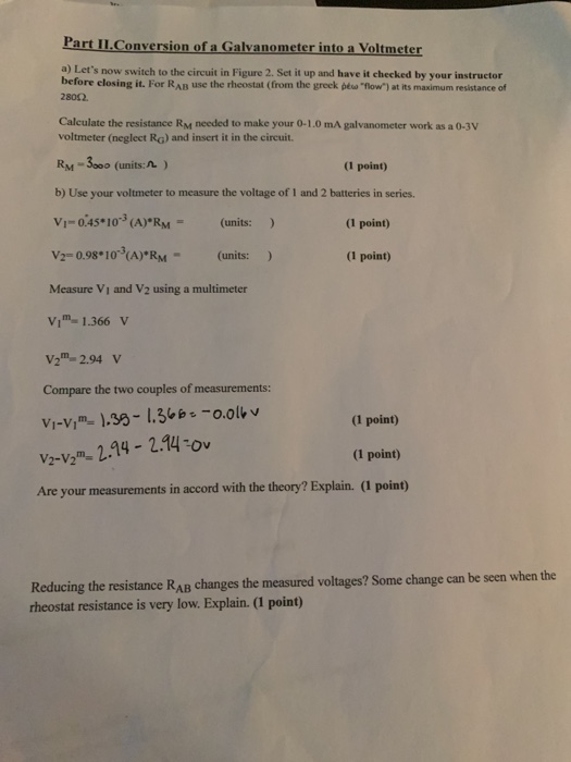 Solved Part II. Conversion of a Galvanometer into a | Chegg.com