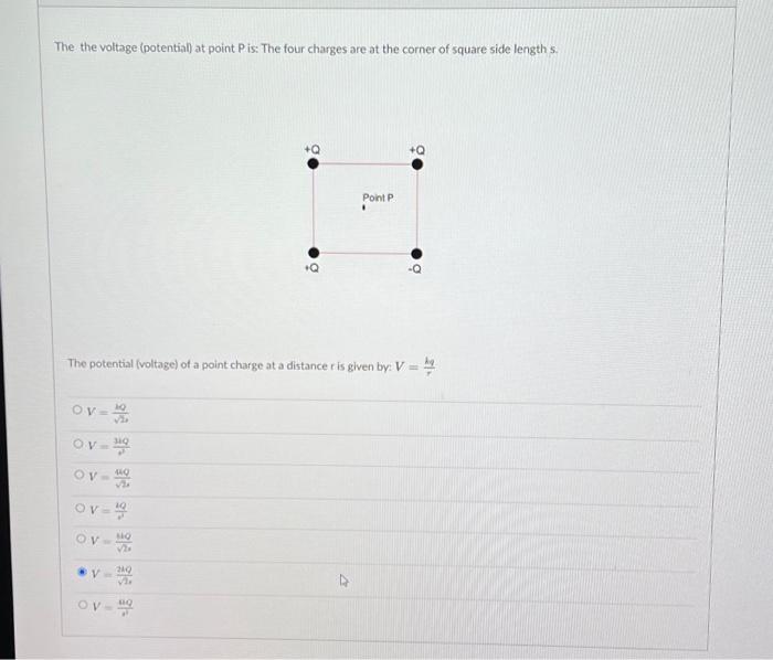 Solved The the voltage (potential) at point P is: The four | Chegg.com