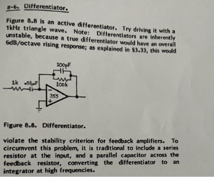 Solved 8-6. Differentiator. Figure 8.8 is an active | Chegg.com