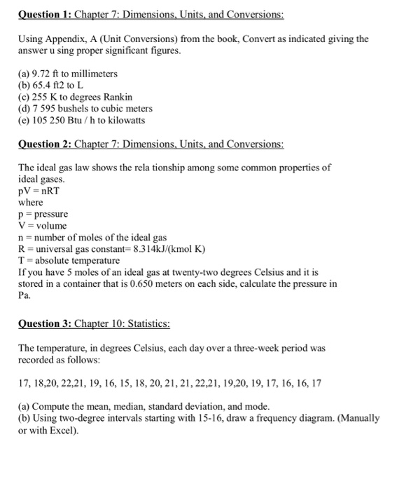 Solved Question 1: Chapter 7: Dimensions, Units, and | Chegg.com