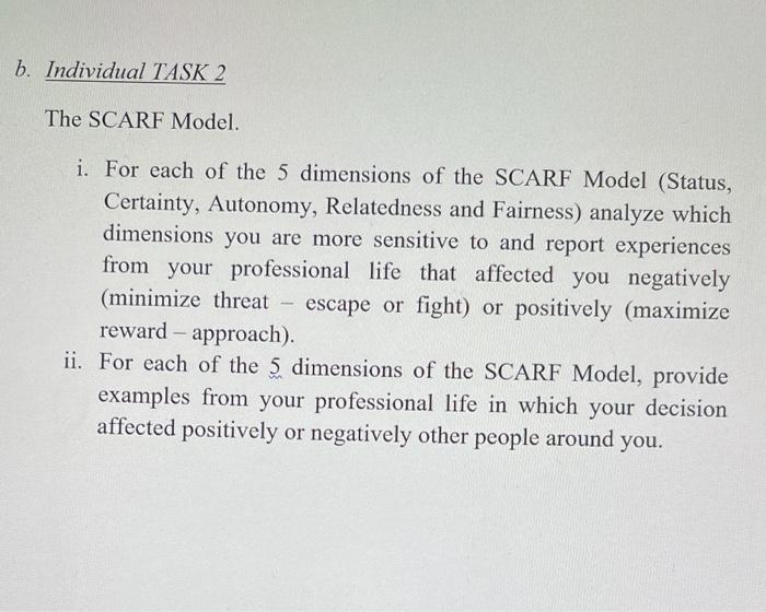 Solved b. Individual TASK 2 The SCARF Model. i. For each of | Chegg.com