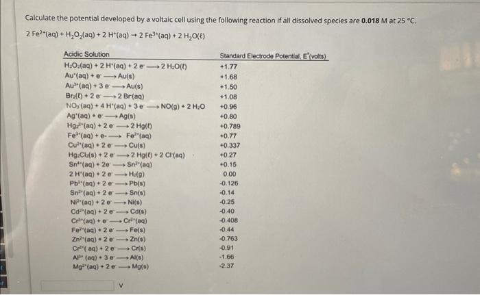 Solved Calculate The Potential Developed By A Voltaic Cell