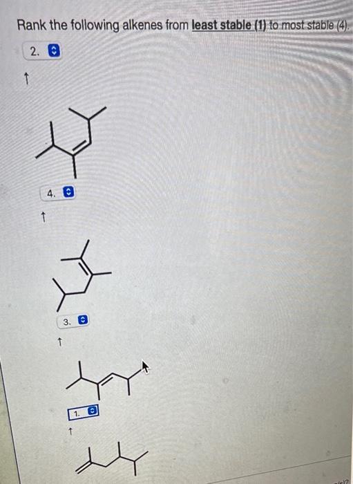Solved Rank the following alkenes from least stable (1) to | Chegg.com