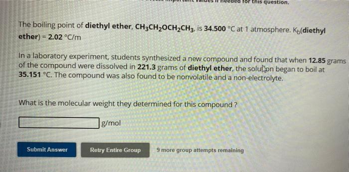 Solved The boiling point of diethyl ether CH3CH2OCH2CH3 is | Chegg.com