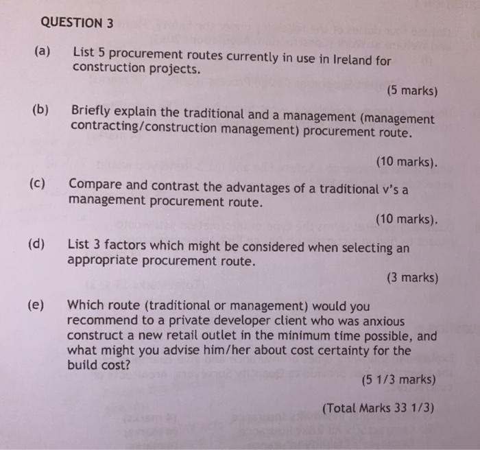 Solved QUESTION 3 (a) List 5 procurement routes currently in | Chegg.com
