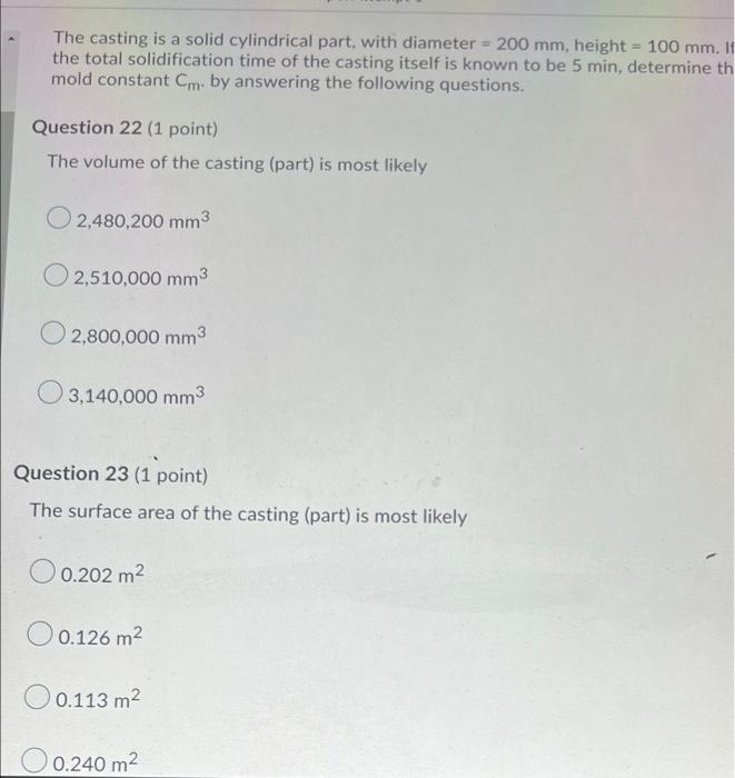Solved The casting is a solid cylindrical part, with | Chegg.com