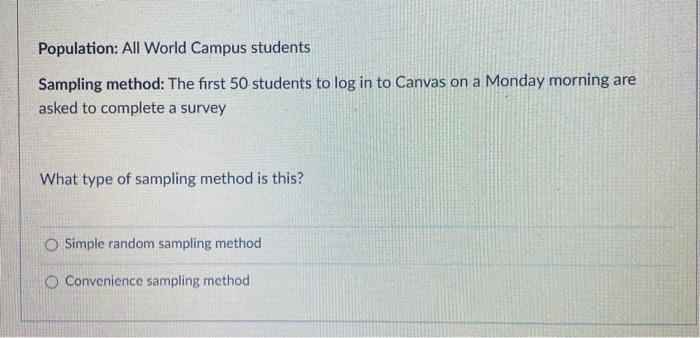 Solved Population: All World Campus students Sampling | Chegg.com