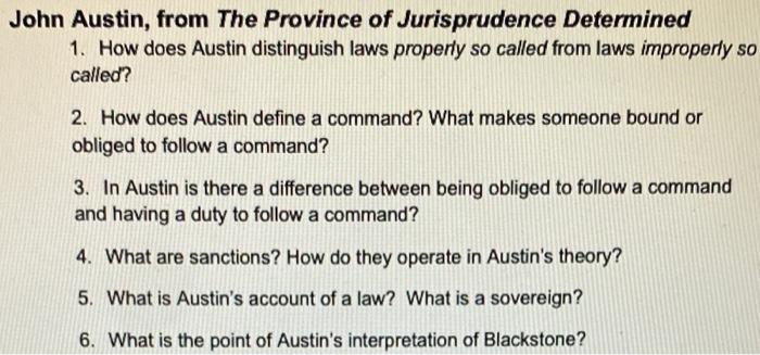 Solved John Austin, from The Province of Jurisprudence | Chegg.com