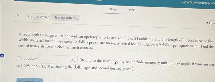 Solved A rectangular storage container with an open top is | Chegg.com