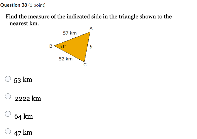 Solved Question 38 (1 ﻿point)Find the measure of the | Chegg.com