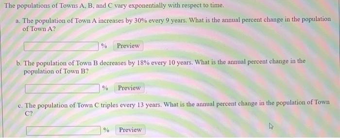 Solved The populations of Towns A, B, and C vary | Chegg.com