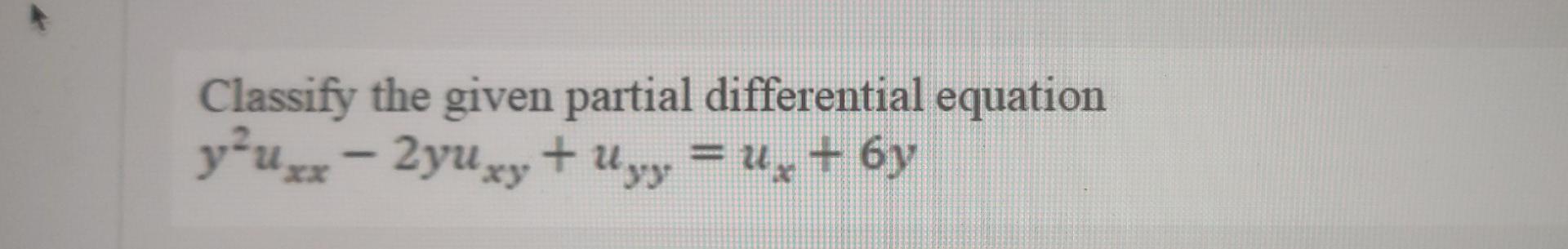 Solved Classify the given partial differential equation | Chegg.com