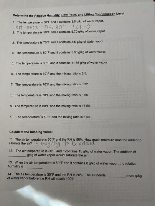 Solved Determine the Relative Humidity. Dew Point, and | Chegg.com
