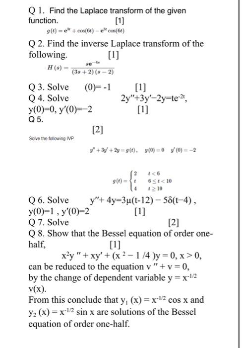 Solved Q 1. Find the Laplace transform of the given | Chegg.com