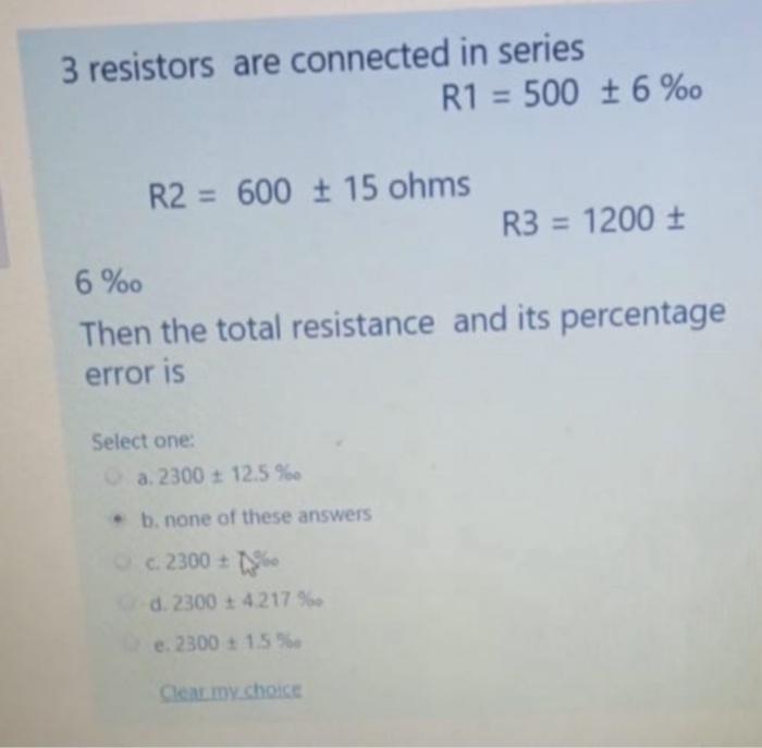 Solved Two resistors are connected in parallel R1=1200±3% | Chegg.com
