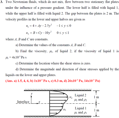Solved Two Newtonian fluids, which do not mix. flow between | Chegg.com