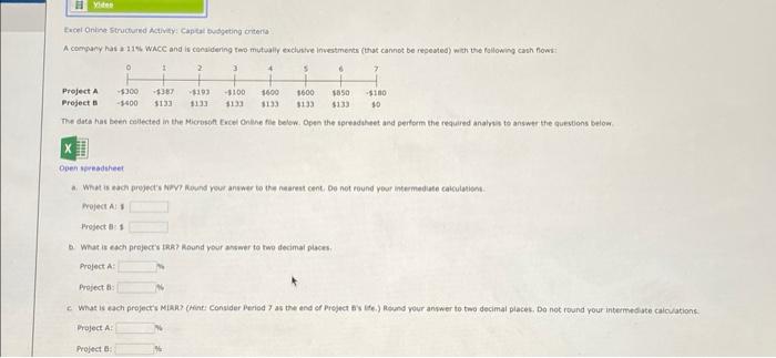 Solved Open spreadsheet Moject A: 1 Profect θ:1 Q What it | Chegg.com