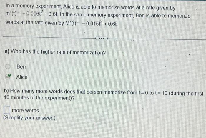 Solved In a memory experiment, Alice is able to memorize | Chegg.com