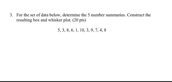 Solved 3. For the set of data below, determine the 5 number | Chegg.com