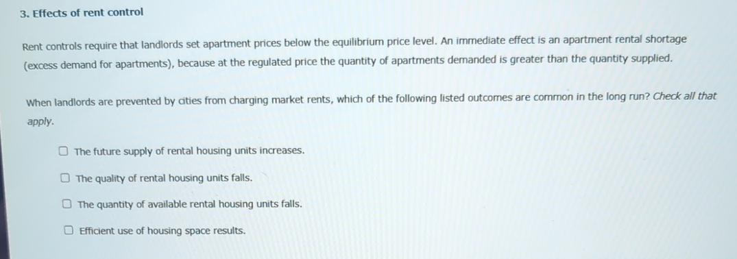 Solved Effects of rent controlRent controls require that | Chegg.com