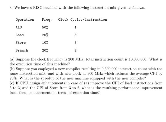 Solved 3. We have a RISC machine with the following | Chegg.com
