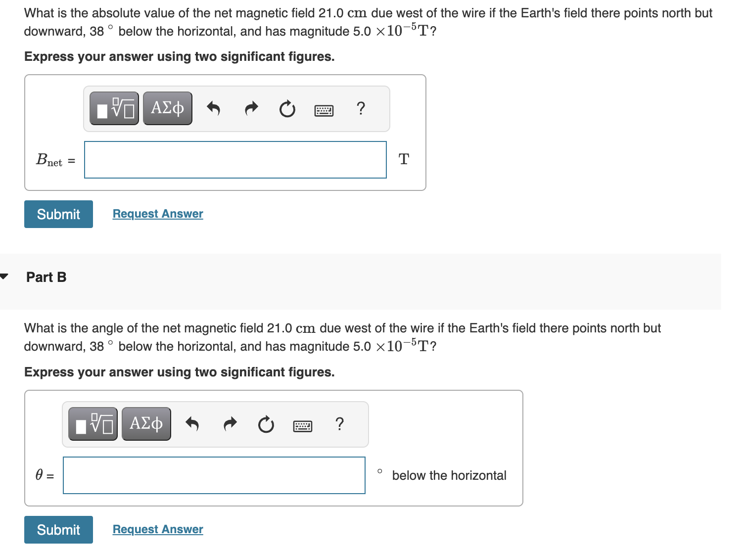 Solved A long horizontal wire carries 17.0 ﻿A of current | Chegg.com